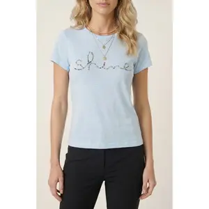 MODENAIRE Short Sleeve Beaded Script Tee - Blue