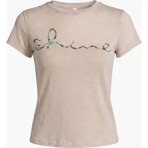MODENAIRE Short Sleeve Beaded Script Tee - Gray