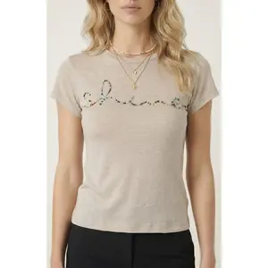 MODENAIRE Short Sleeve Beaded Script Tee - Gray