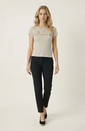 MODENAIRE Short Sleeve Beaded Script Tee - Gray