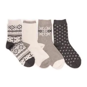 MUK LUKS Holiday 4 Pair Pack Socks - Grey Tones
