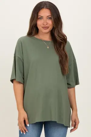 PINKBLUSH Olive Cotton Oversized Tee - Light Olive