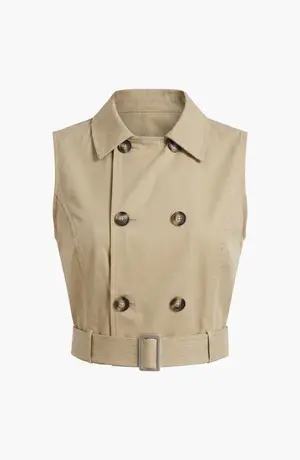 MODENAIRE Convertible Cape Trench Vest With Double Breasted Front And Belt