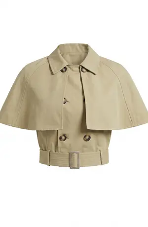 MODENAIRE Convertible Cape Trench Vest With Double Breasted Front And Belt