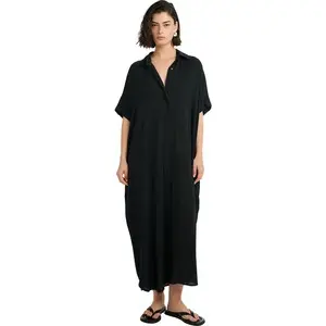 BEACH LIFE BY GOTTEX Resort Maxi Shirt Dress Cover-up - Black