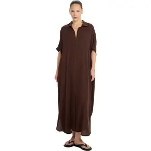 BEACH LIFE BY GOTTEX Resort Maxi Shirt Dress Cover-up - Brown