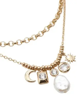 AREA STARS Aarti Layered Pearl Charm Necklace