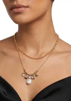 AREA STARS Aarti Layered Pearl Charm Necklace