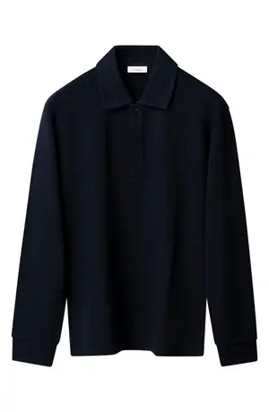 Eton Boiled Wool Long Sleeve Polo - Navy