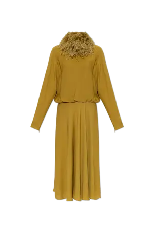 Valentino Garavani Silk Dress With Ostrich Feathers - Beige