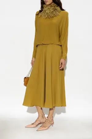 Valentino Garavani Silk Dress With Ostrich Feathers