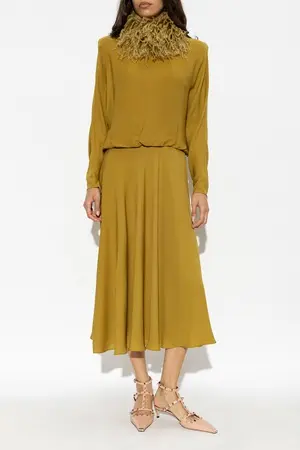 Valentino Garavani Silk Dress With Ostrich Feathers
