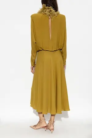 Valentino Garavani Silk Dress With Ostrich Feathers
