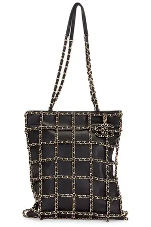 Chanel Lambskin Chain Frame Shopping Tote Bag - Black