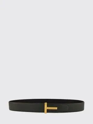 TOM FORD Grained Calfskin Leather Belt With T Monogram Buckle