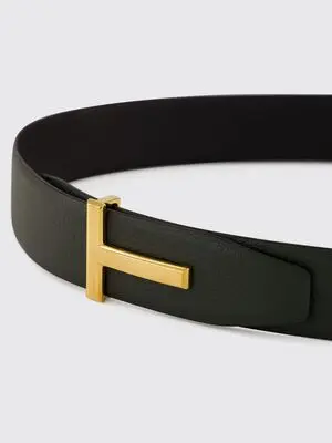 TOM FORD Grained Calfskin Leather Belt With T Monogram Buckle