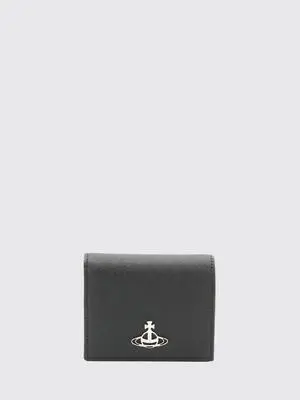 VIVIENNE WESTWOOD Saffiano Leather Bifold Wallet With Orb Logo Plaque - Black