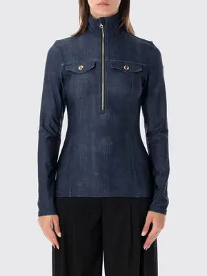 Goldbergh Slim Fit Denim Turtleneck Top With Half-zip And Stud Embellishments - Navy