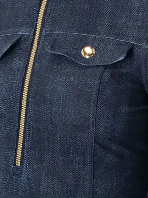 Goldbergh Slim Fit Denim Turtleneck Top With Half-zip And Stud Embellishments