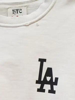 HTC LOS ANGELES Relaxed Fit Contrast Logo Cotton Sweatshirt - White
