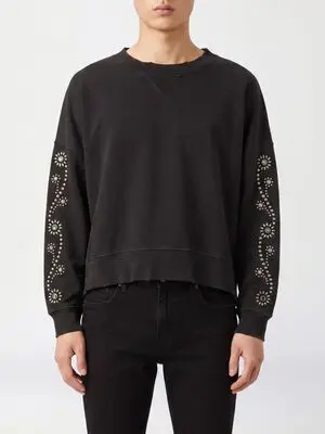 HTC LOS ANGELES Relaxed Fit Studded And Embroidered Cotton Sweatshirt - Black