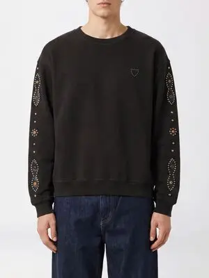 HTC LOS ANGELES Relaxed Fit Studded And Embroidered Cotton Sweatshirt - Black