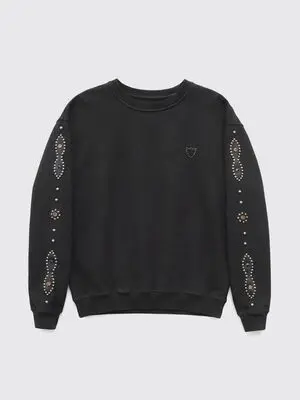 HTC LOS ANGELES Relaxed Fit Studded And Embroidered Cotton Sweatshirt - Black
