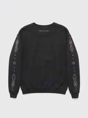HTC LOS ANGELES Relaxed Fit Studded And Embroidered Cotton Sweatshirt - Black