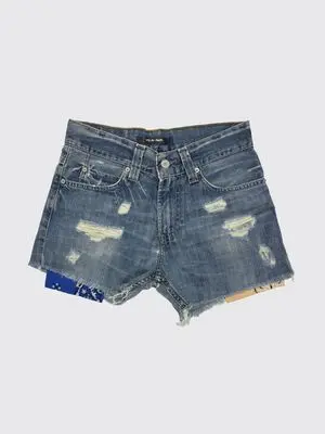 HTC LOS ANGELES Studded Denim Shorts With Bandana Print