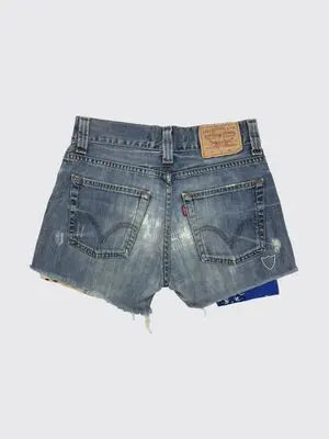 HTC LOS ANGELES Studded Denim Shorts With Bandana Print