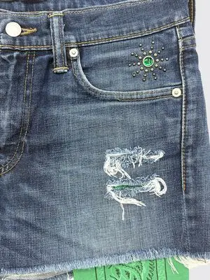 HTC LOS ANGELES High-waisted Studded Denim Shorts With Frayed Hem