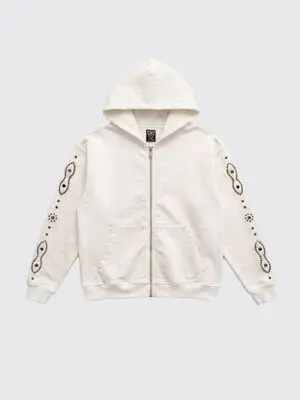 HTC LOS ANGELES Zip-up Cotton Hoodie With Stud Embellishments - White