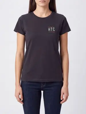 HTC LOS ANGELES Slim Fit Contrast Logo Cotton T-shirt - Black