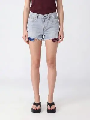 HTC LOS ANGELES Studded Shorts With Bandana Print - Denim