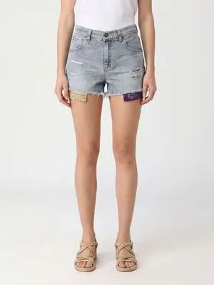 HTC LOS ANGELES Mid-rise Distressed Shorts With Bandana Detail - Denim