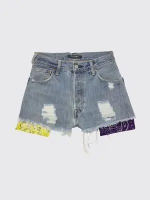 HTC LOS ANGELES High-waisted Shorts With Raw-cut Hem And Bandana Motif - Denim