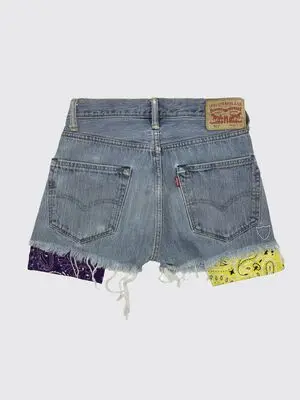 HTC LOS ANGELES High-waisted Shorts With Raw-cut Hem And Bandana Motif - Denim