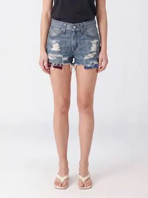HTC LOS ANGELES Mid-rise Studded Shorts With Bandana Embroidery - Denim