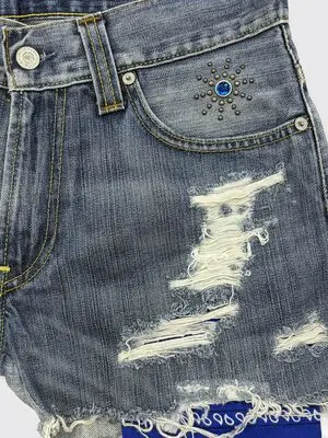 HTC LOS ANGELES Mid-rise Studded Shorts With Bandana Embroidery