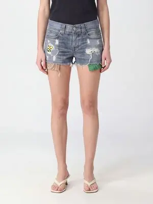 HTC LOS ANGELES Low-rise Studded Shorts With Frayed Hem - Denim