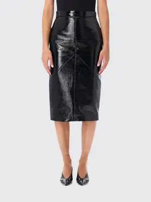 LANVIN High-waisted Coated Cotton Long Pencil Skirt With Back Slit - Black