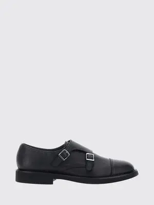 DOUCAL'S Double Buckle Monk Strap Shoes In Grained Calfskin - Black