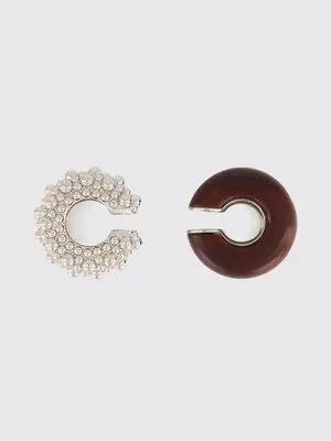 Rabanne Brass And Wood Ear Cuff With Bead Application - Brown