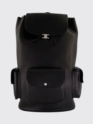 Celine Triomphe Lambskin Backpack With Drawstring And Flap Closure - Black