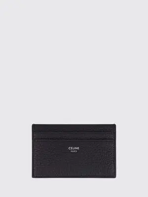 Celine Flat Grained Calfskin Card Holder With Lettering Logo - Black