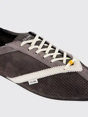 Celine Low Top Sneakers In Leather And Suede With Bicolour Design And Perforated Toe