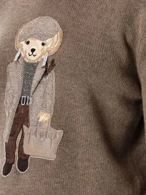 Ralph Lauren Crewneck Jumper In Cashmere With Contrasting Teddy Bear Print - Blush Pink