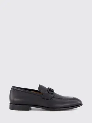 FERRAGAMO Hammered Leather Penny Loafers With Gancini Logo - Black