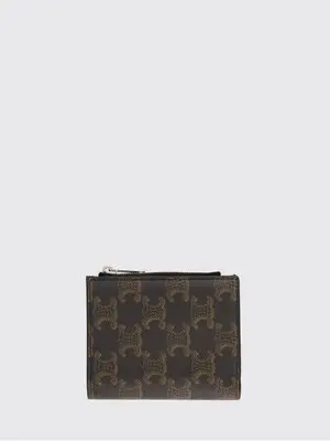 Celine Bifold Wallet In Coated Canvas With Triomphe Monogram - Black
