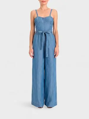 TWINSET Wide-leg Lyocell Jumpsuit With Square Neckline - Denim